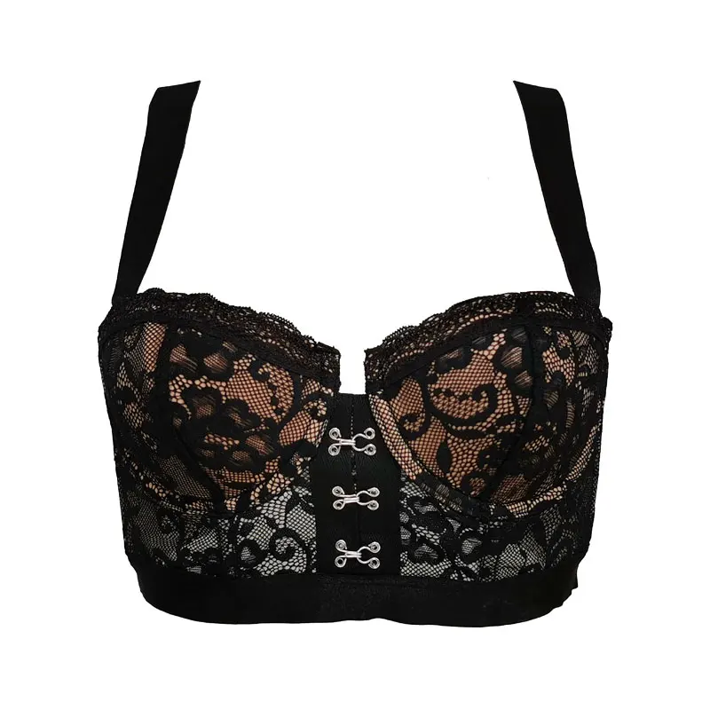 Black Women's Lace Wide Straps Thin Cup Underwire 4x3 Back Closure Sexy ...