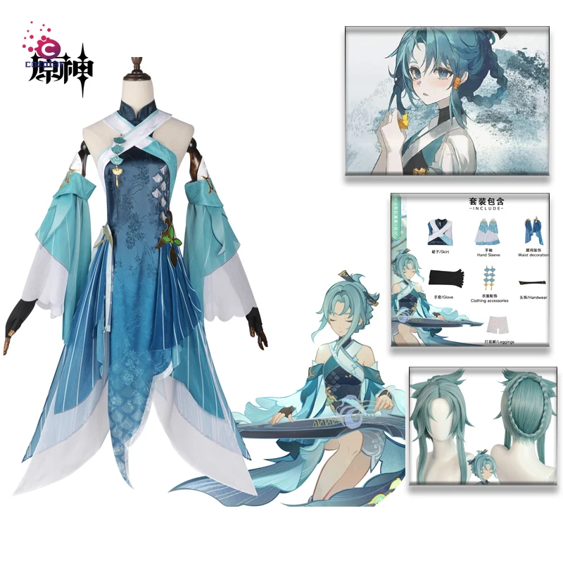 Genshin-Impact-pinger-Cosplay-Costume-wig-Dress-Full-Set-Outfits-for ...