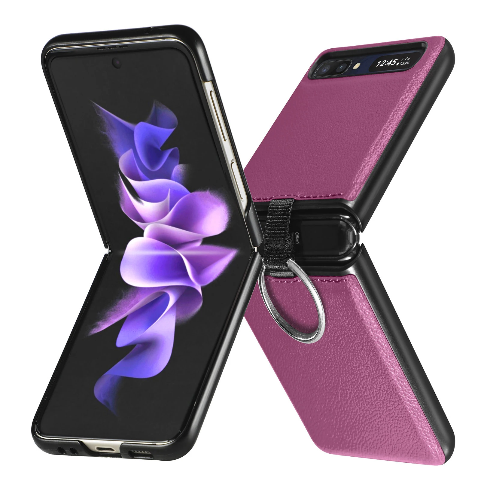 Funda de cuero con soporte de anillo sin huella dactilar para Samsung ...