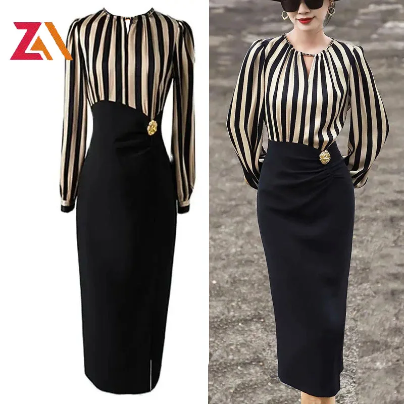 ZALady-new-in-basic-stripe-pencil-midi-dresses-for-women-traf-autumn ...