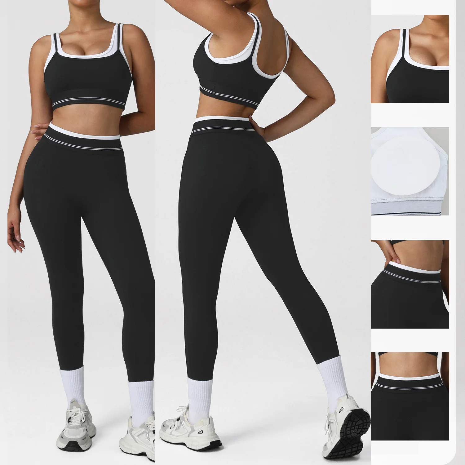 White Color Line Design woman High Stretch Sports Bra leggings 2pcs ...