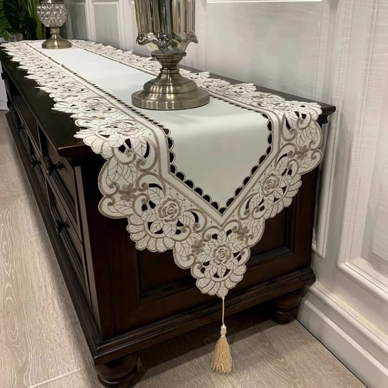 TV-Cabinet-Lace-Tablecloth-Embroidered-Hollow-Out-Table-Runner-Tassel ...