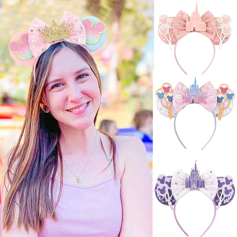 1pc Disney Magic Castle Mouse Ears Headband 5" Bow Girl Hair Band ...