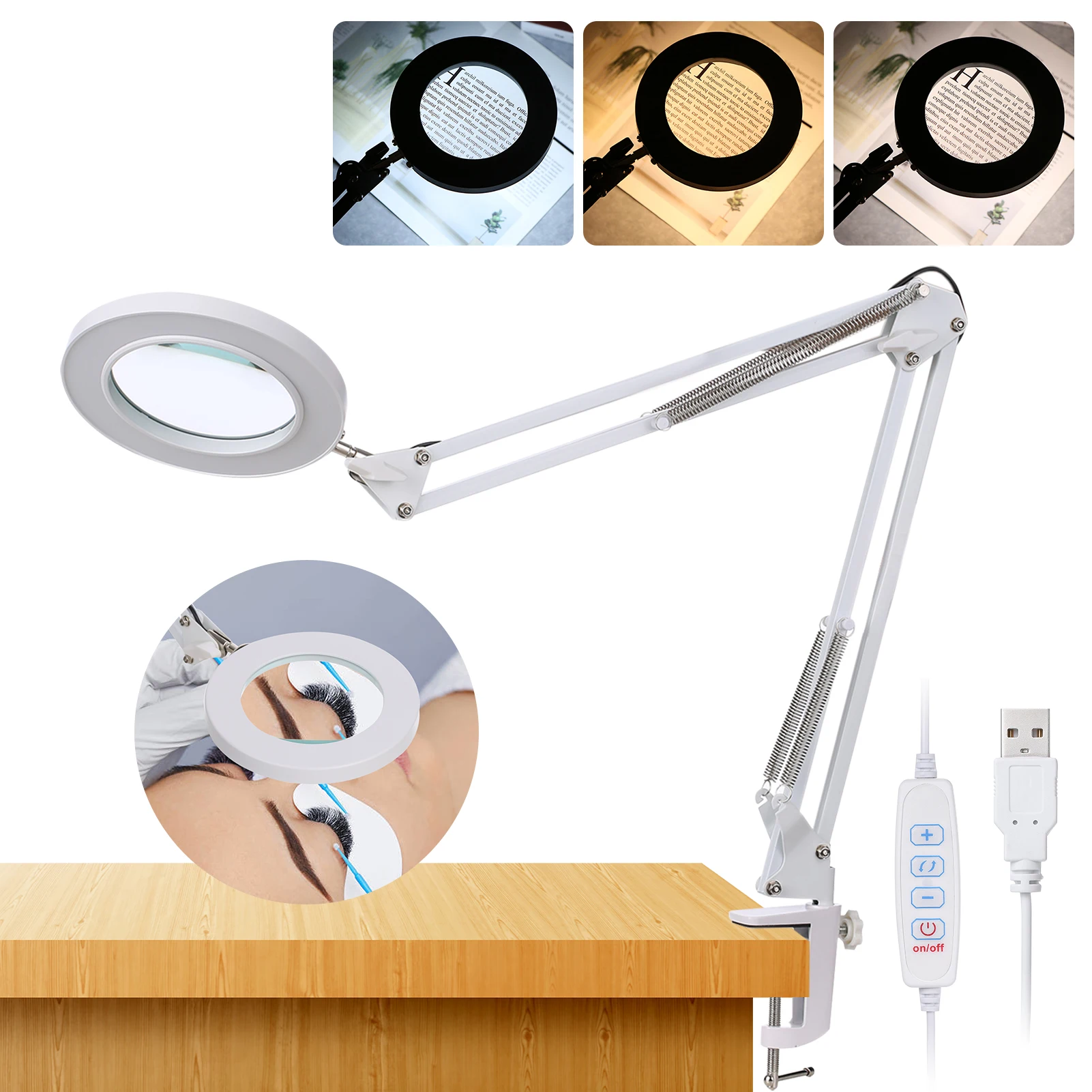 Clamp Clip Magnifying Glass Magnifier with LEDs 8X Magnification 10 ...