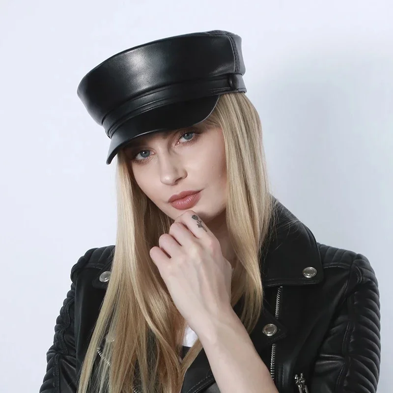 Real Leather Military Cap Men Army Cap Sailor Hats For Women Men Flat ...