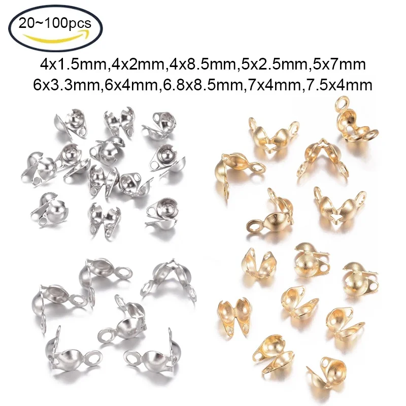 20-100Pcs-304-Stainless-Steel-Bead-Tips-Calotte-Ends-Clamshell-Knot ...