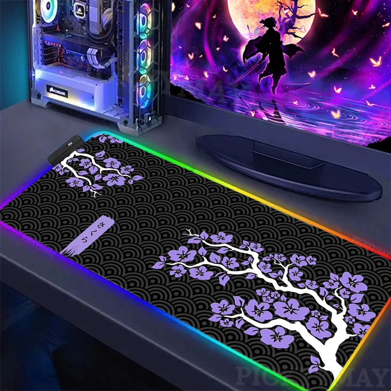 Purple-Sakura-RGB-Gaming-Mousepad-Big-LED-Gamer-Mousepad-Luminous-Japan ...