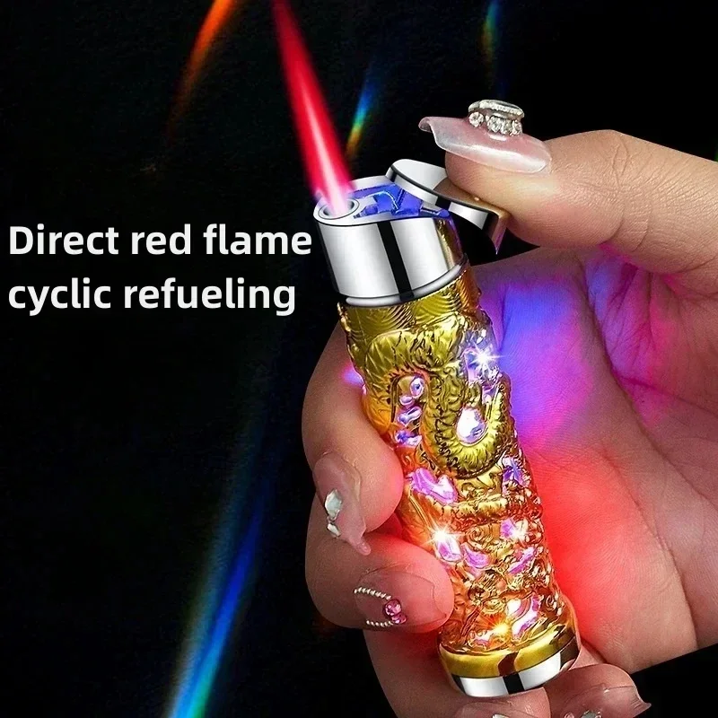 3D-Embossed-Dragon-Lighter-Outdoor-Windproof-Flame-Direct-Lighter-Metal ...