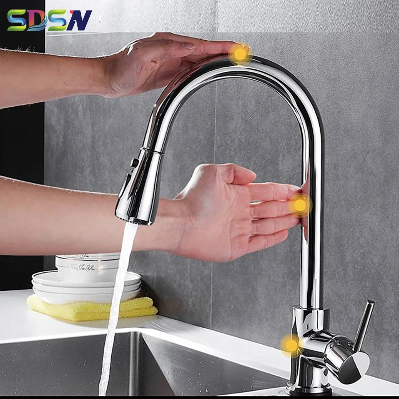 Chrome-Touch-Kitchen-Faucets-with-Pull-Down-Hot-Cold-Kitchen-Sink-Mixer ...