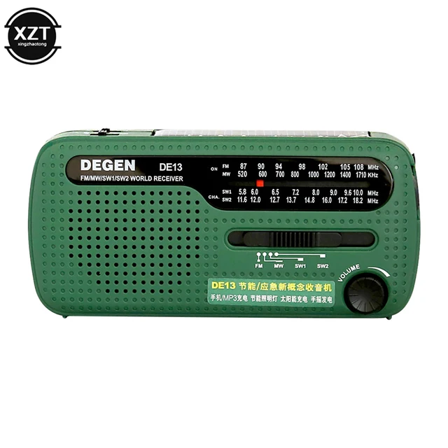2022 DEGEN DE13 FM AM SW Crank Dynamo Solar Power Emergency Radio ...