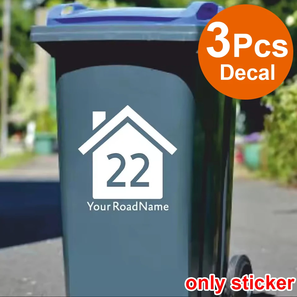 3Pcs Wheelie Bin Numbers Custom House Number Vinyl Decal Sticker ...