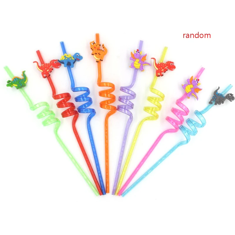 Cartoon Dinosaur Plastic Spiral Drinking Straws Use Party Juice Wine ...