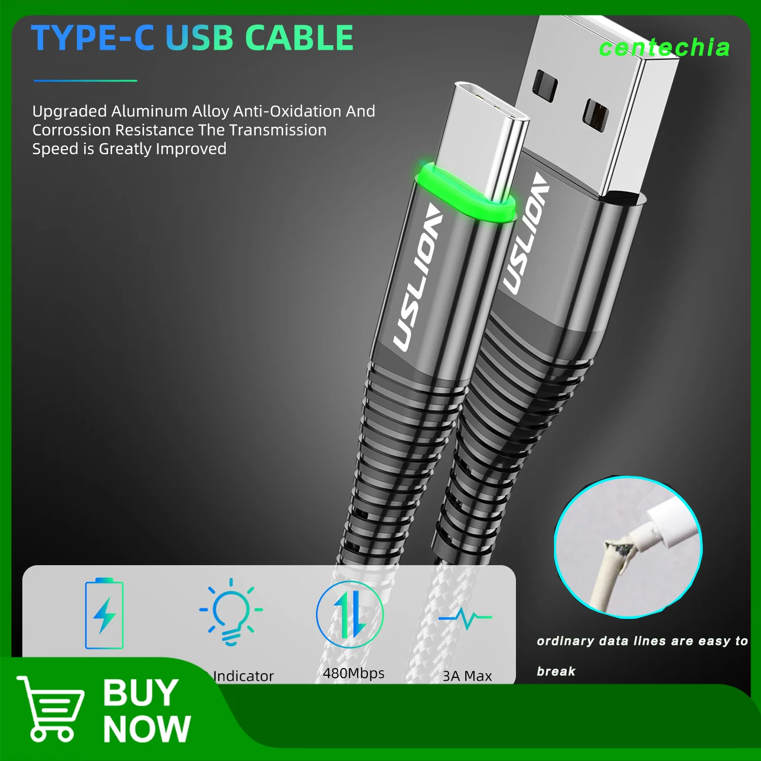 Cable de carga rápida tipo C duradero, Cable de datos de transmisión de alta velocidad de 2m ...