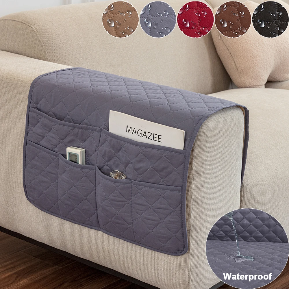 Waterproof Armrest Covers with Side Pocket Anti-Slip Quilted Sofa Arm ...