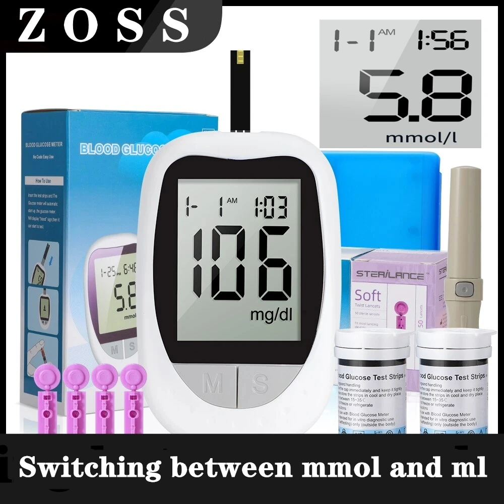ZOSS-Blood-Glucose-Meter-Glucometer-Kit-Code-Free-Diabetes-Test-50 ...