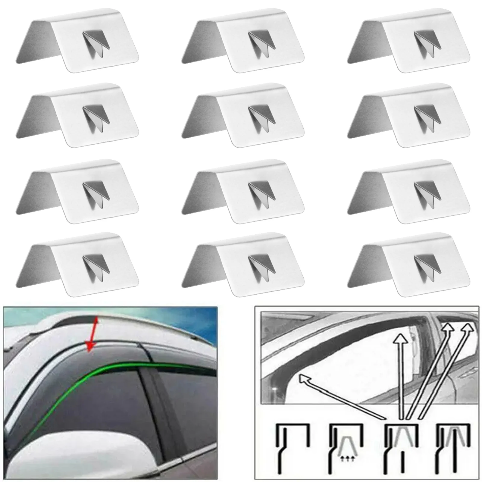 12x Car Wind Rain Deflector Fitting Clips Stainless Steel Car Rain ...