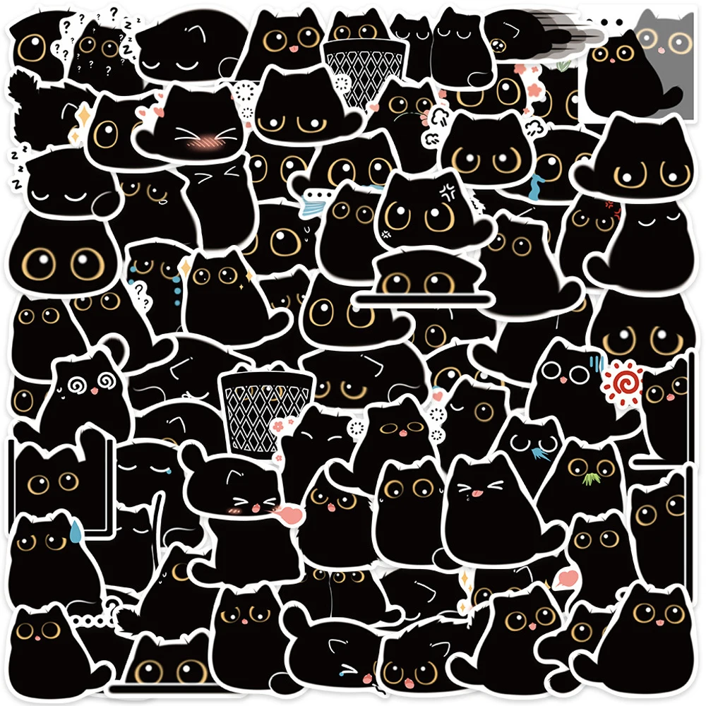 10-40-80pcs-Cartoon-Cute-Black-Cat-Stickers-Kawaii-Animal-Anime-Decals ...