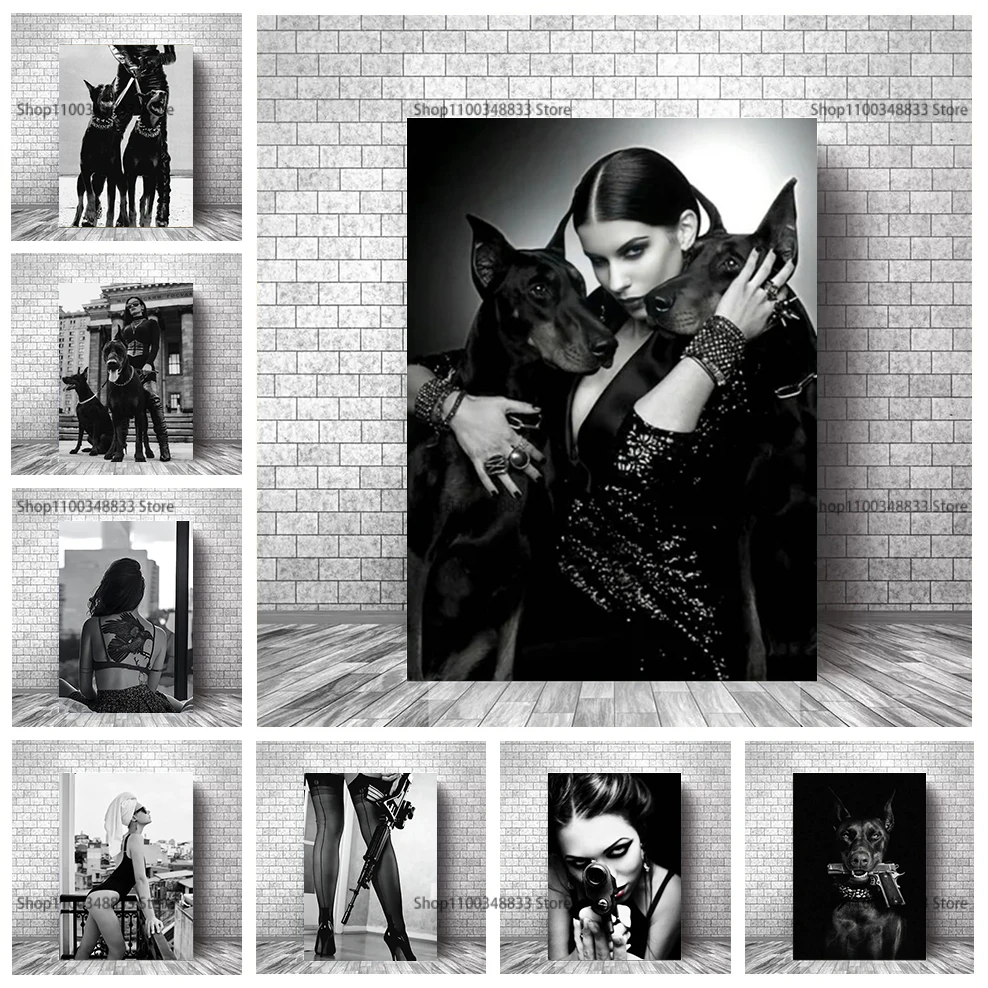 Luxury Poster Decoration | Modern Luxury Gun Room | Painting Doberman ...