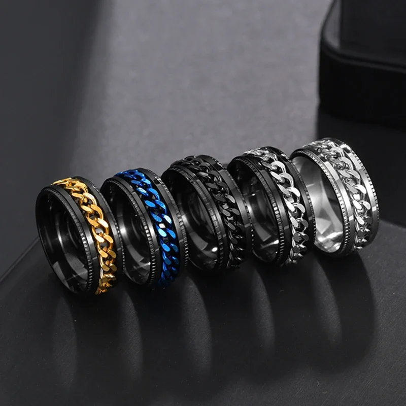Western-Fashion-Simple-Design-Rotatable-Chain-Ring-Silver-Black-Gold ...