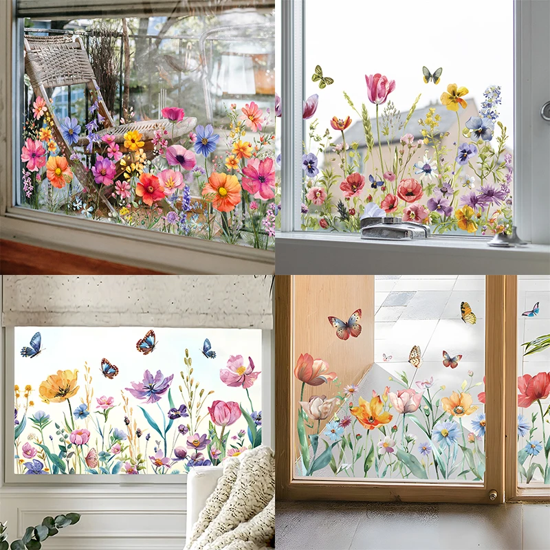 Spring Flowers Window Stickers Glass Static Sticker for Bedroom Living ...