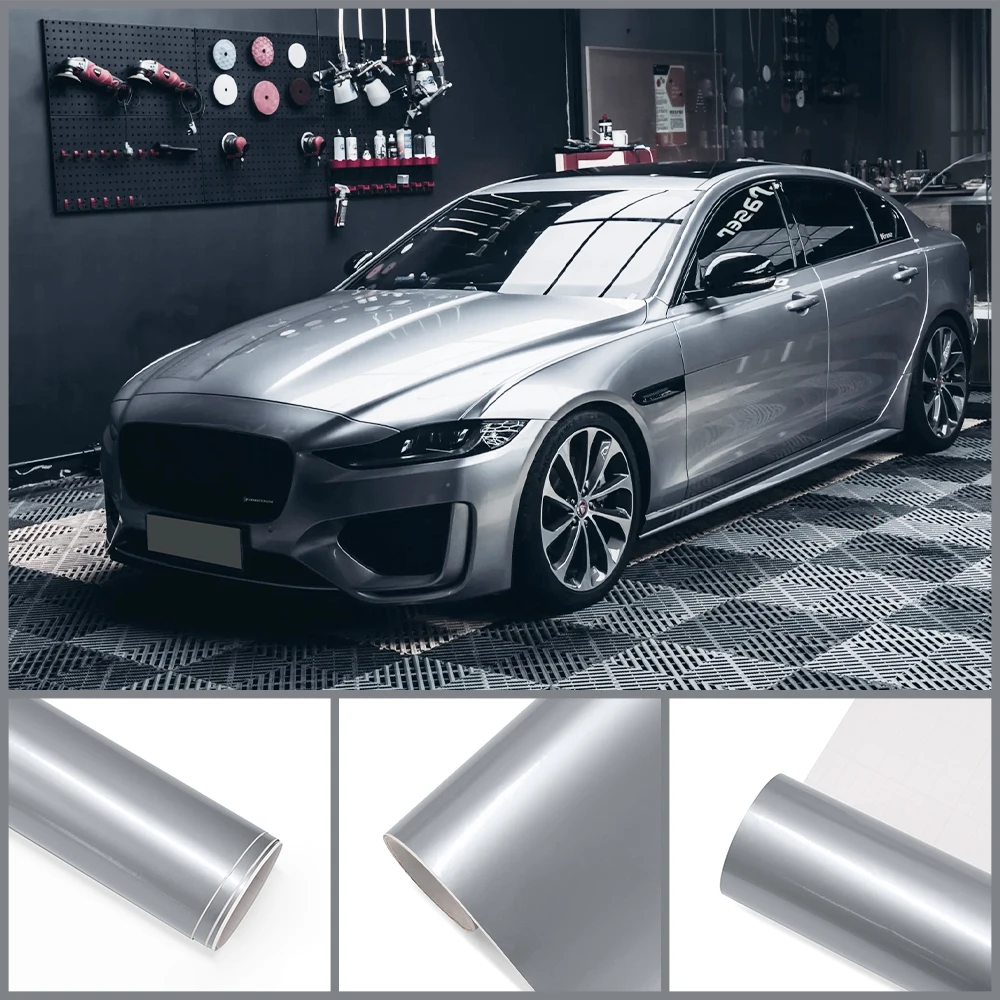High Gloss Glossy Silver Car Whole Body Wrap Vinyl Film Auto PVC Color ...