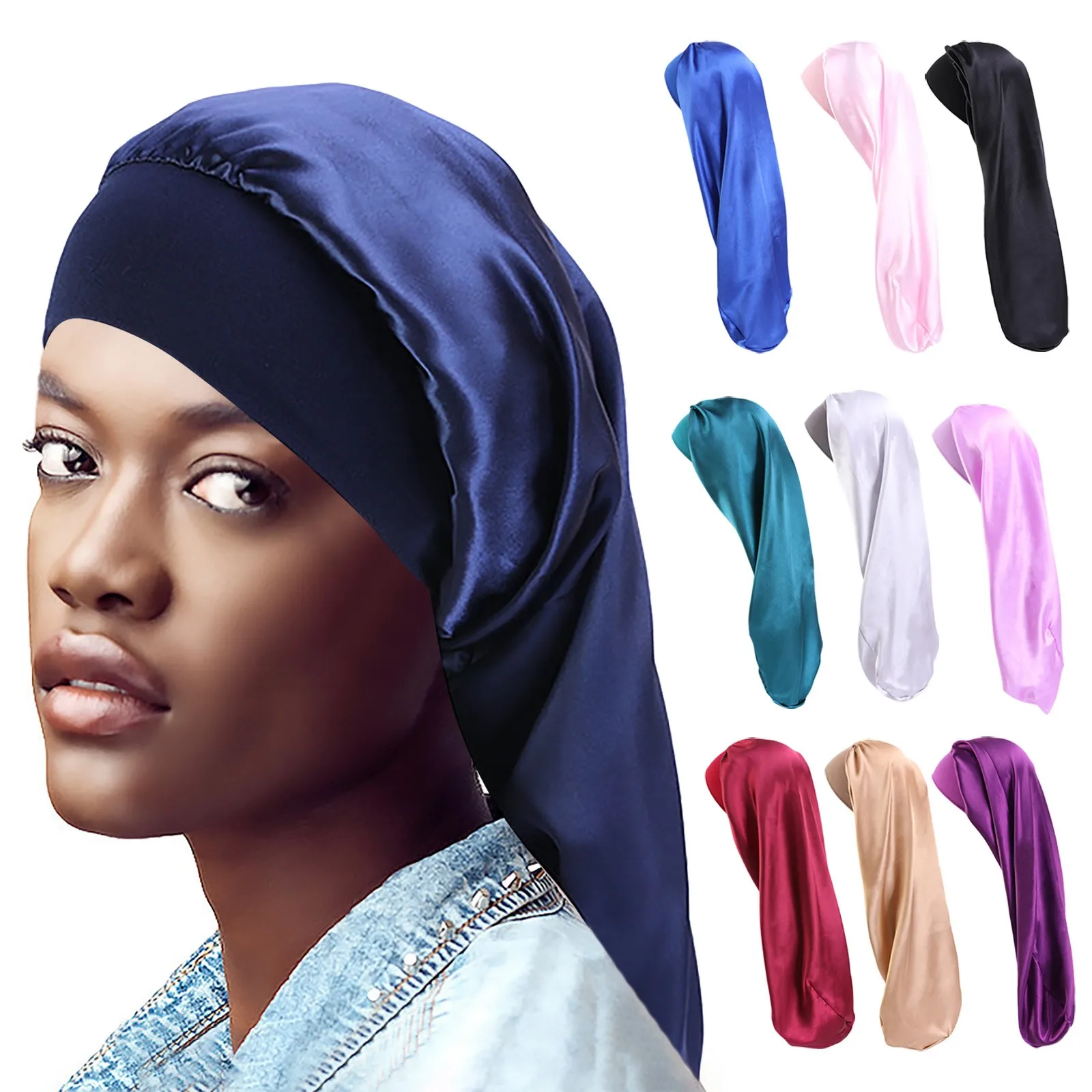 Women-Satin-Sleep-Night-Cap-With-Button-Head-Cover-Bonnet-Wash-Hat ...