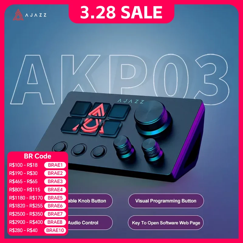 Ajazz AKP03E Multi-Function Desktop Helper Programmable Macro Keyboard ...