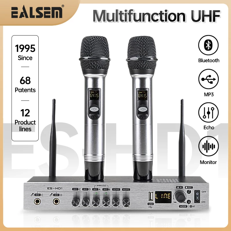 EALSEM-HD1-UHF-Multifun-es-4-Canais-Microfone-Sem-Fio-USB-2-1-Bluetooth ...