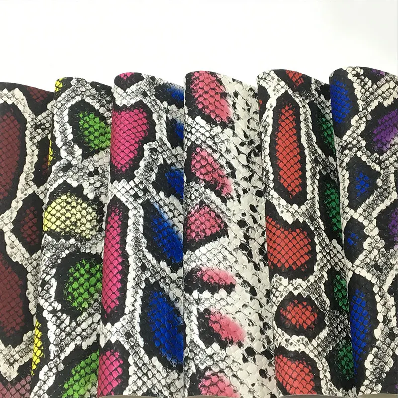 Multicolored-Snake-Skin-Grain-Embossed-PU-Vinyl-Printed-Faux-Leather ...