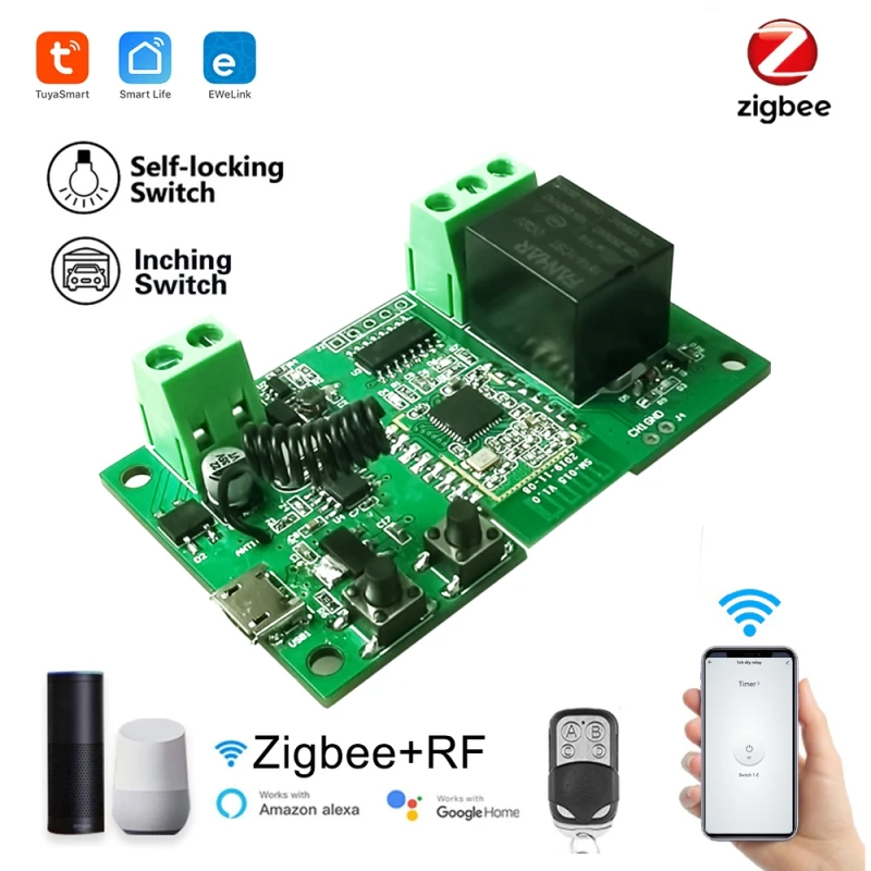 1/2ch Dc5-32v Zigbee Rf Módulo De Relé Controle Remoto Interruptor Luz Viice Alexa Google Casa ...