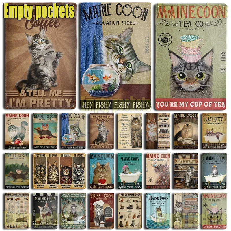 Cute Maine Coon Cat Posters Metal Tin Sign Wall Sign Plaque for ...