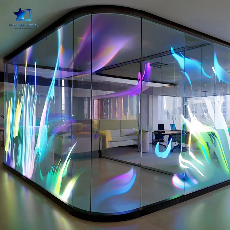 High Brightness Transparent Film LED Screen Indoor Shop Window ...