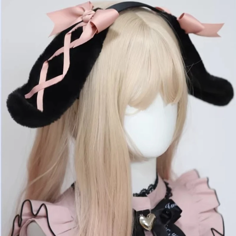 Japanese Original Handmade Lolita Headdress Y2K Rabbit Ear Black Pink ...