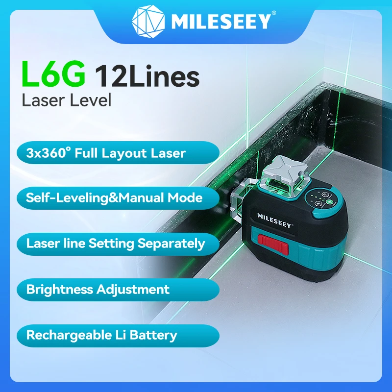 Mileseey-3D-12-Lines-Green-Laser-Level-3-360-Horizontal-Vertical-Cross ...