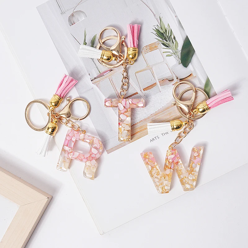 26-English-Letter-Keychain-for-Women-Beautiful-Red-White-Tassel-Pendant ...