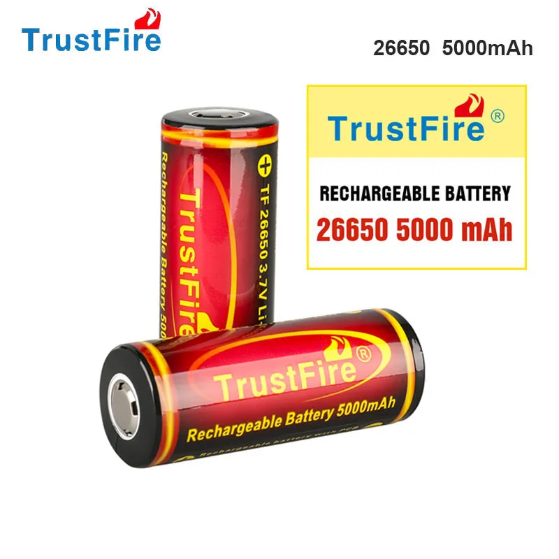 TrustFire-26650-5000mAh-High-Capacity-3-7V-Lithium-Battery-65MM-NO-PCB ...
