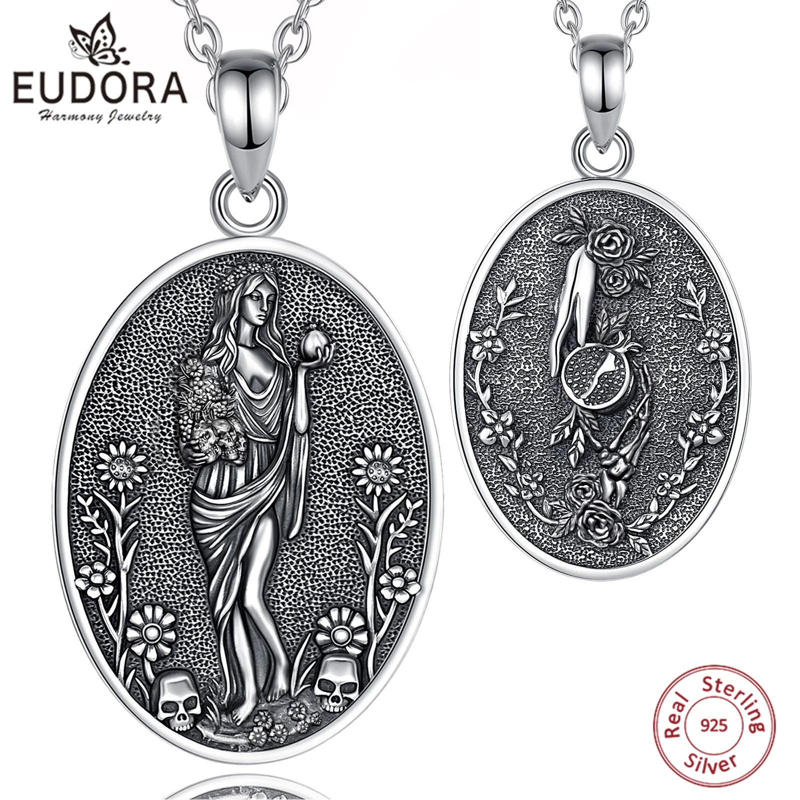 Eudora 925 Sterling Silver Persephone Goddess Necklace Pomegranate ...