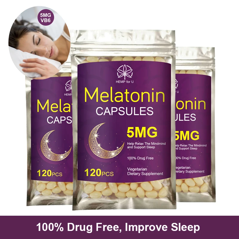 Melatonin-Capsules-100-Drug-Free-Dietary-Supplement-For-Stress-Relief ...