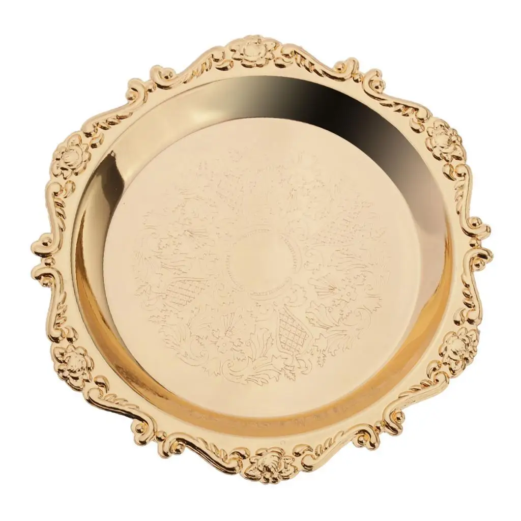 Gold-Round-Metal-Fruit-Dish-placa-de-pastelaria-Tea-Sobremesa-Bandeja ...