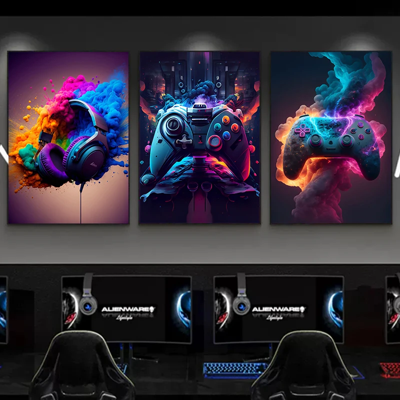 Colorful-Neon-Art-Game-Console-Poster-Abstract-Canvas-Painting-Graffiti ...