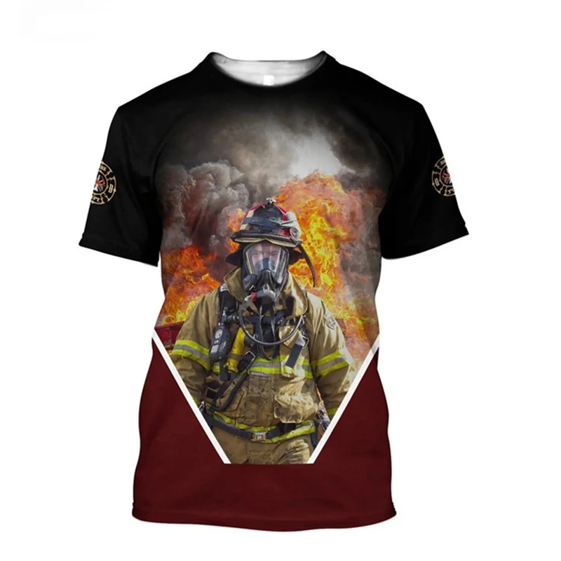Firefighter 3d Printed T-shirt For Men Fake Uniforms Round Neck Short ...