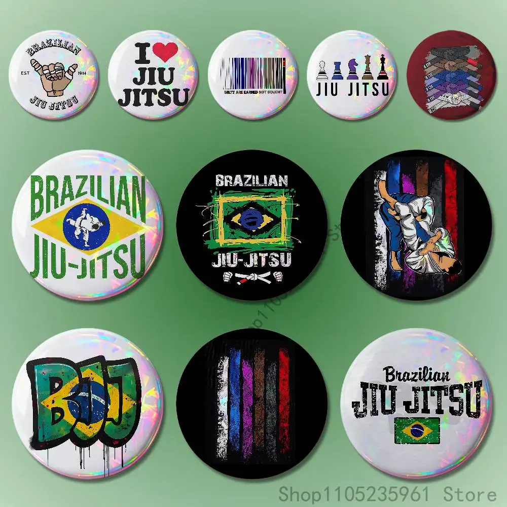 BJJ Brazilian Jiu Jitsu Pin Tinplate Round Brooch Cosplay Nijigen Otaku ...