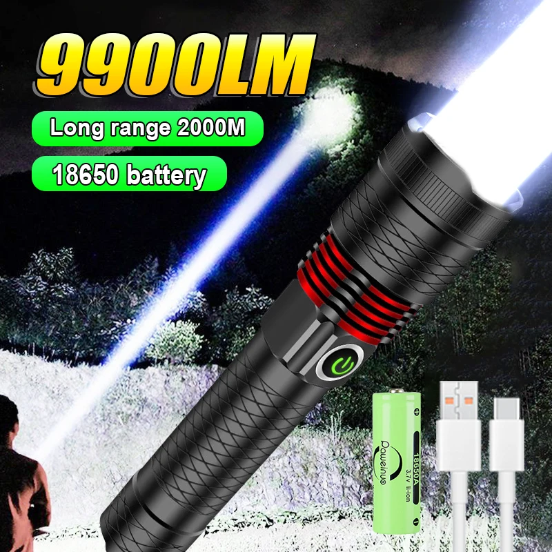 Linternas-LED-recargables-de-9900LM-linterna-t-ctica-potente-de-largo ...