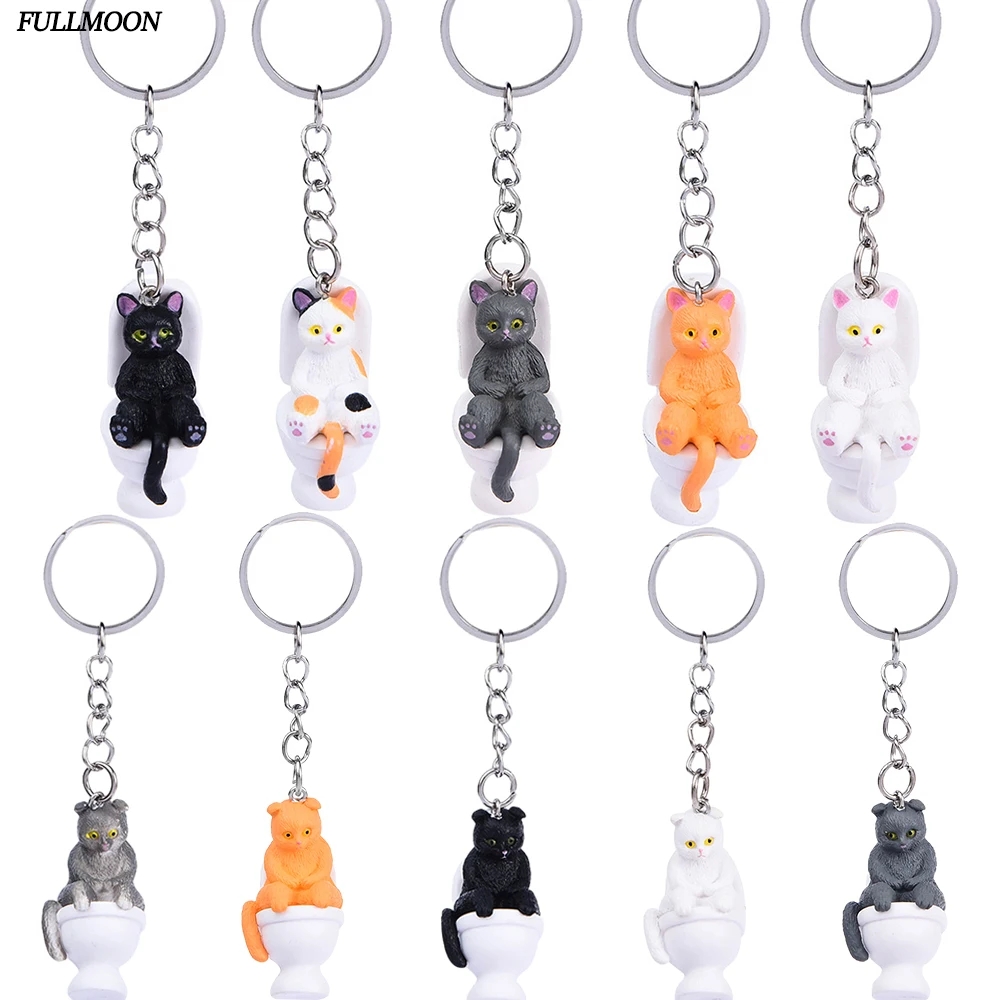 Cartoon-Cat-Keychain-Novelty-Kitty-Sitting-On-The-Toilet-Pendant-For ...