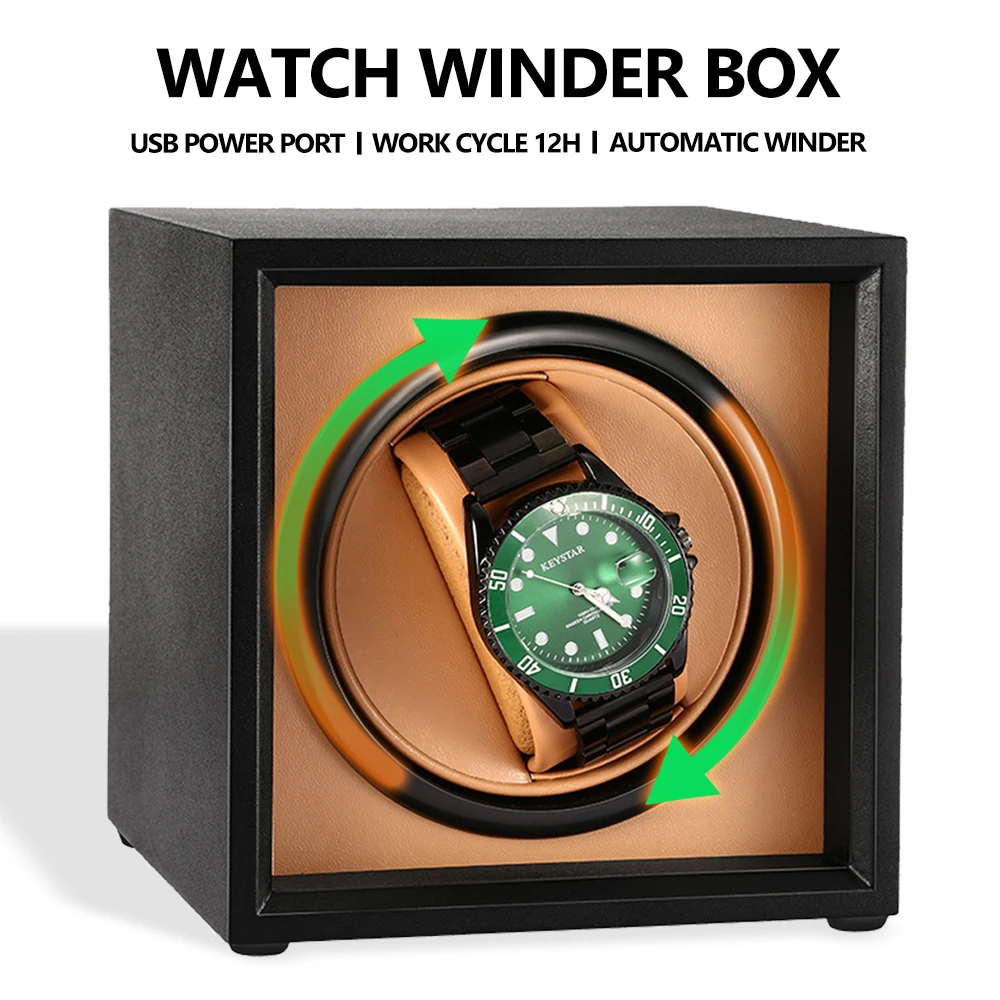 Automatic-Watch-Winder-Black-Matte-Wood-Paint-Rotating-Watch-Box-High ...