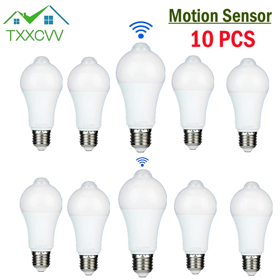 10 Pc E27 Pir Motion Sensor Lamp 9w 12w 15w 18w Led Bulb With Motion Sensor B22 Infrared ...