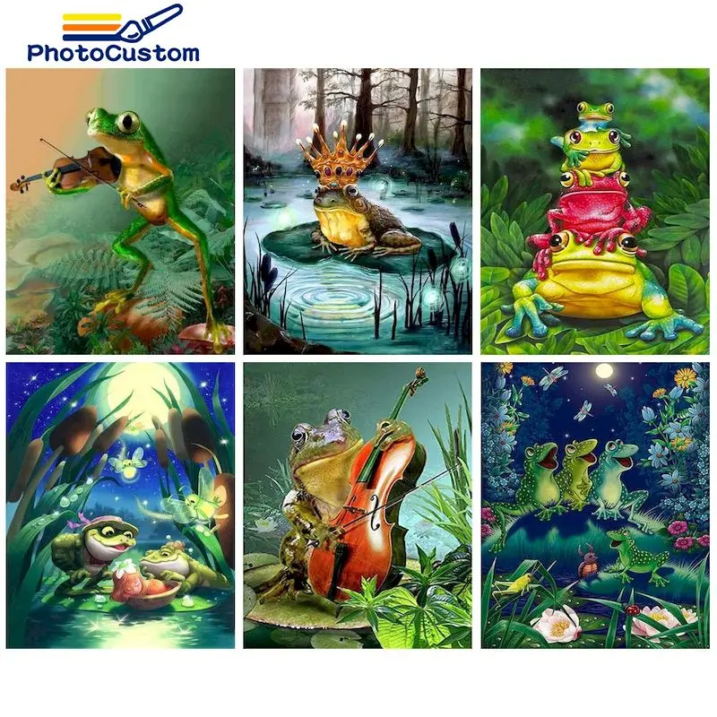 PhotoCustom Paint By Number Frog Drawing On Canvas Gift DIY Pictures By ...