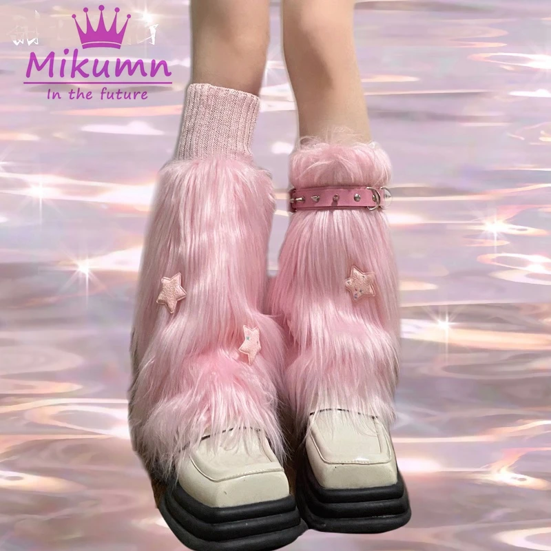 Harajuku-Pink-Furry-Leg-Warmer-Socks-Y2k-Punk-Cute-Star-Rivet-Buckle ...