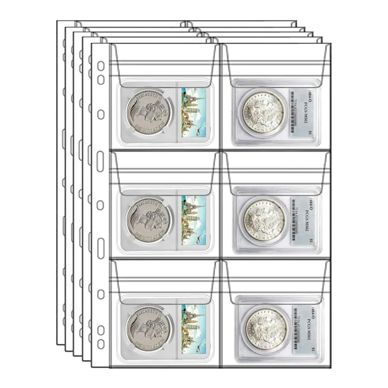 10PCS-6-Grids-Coin-Pages-Standard-Plastic-Coin-Holders-Stamp-Collector ...