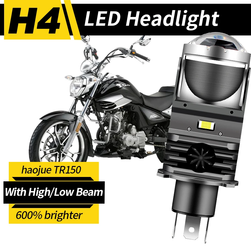1pc H4 LED Projector Headlight Motorcycle 25W 50000LM Lens with Fan ...
